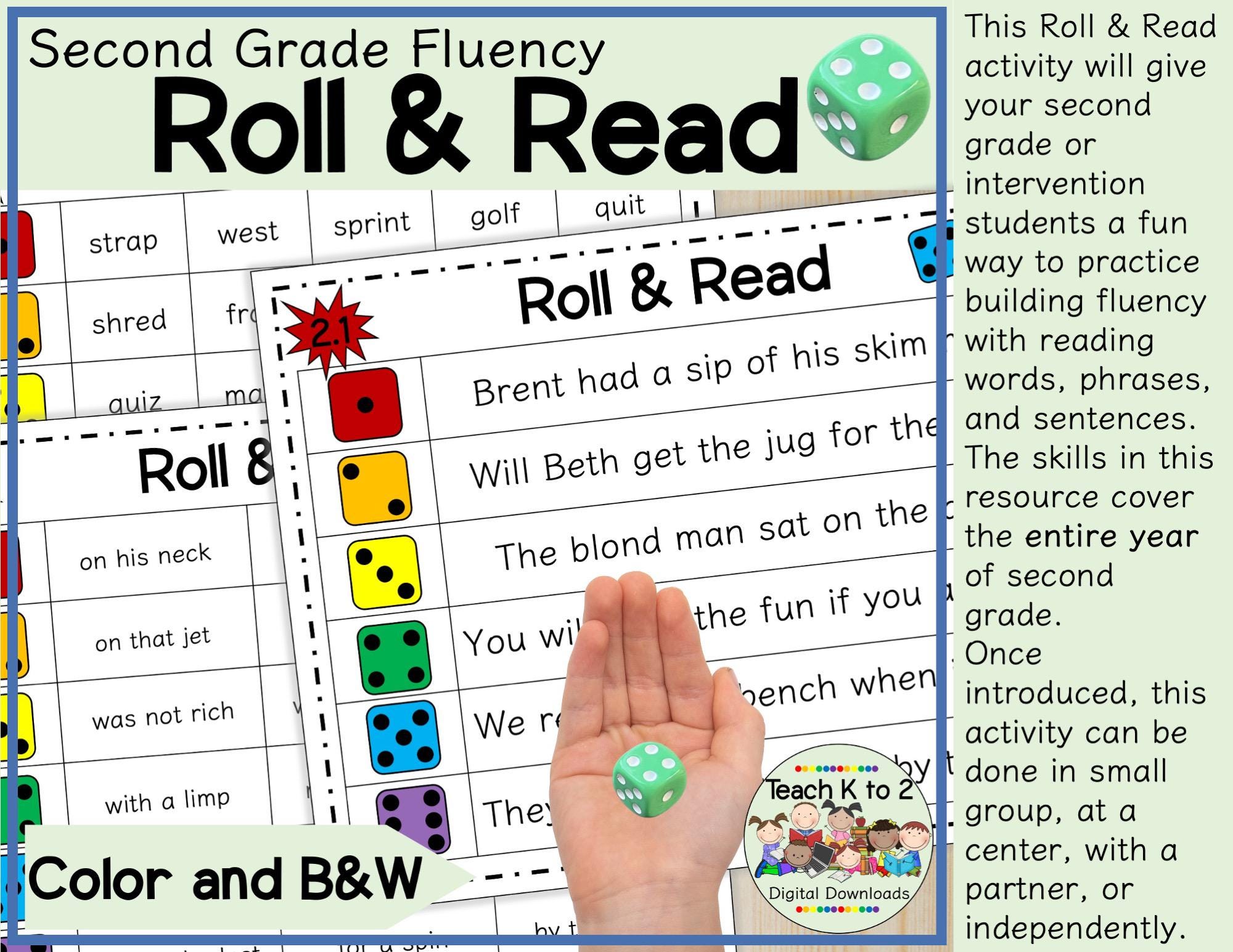 Roll and Read Grade 2 Fluency/words Phrases Sentences Decoding Small ...