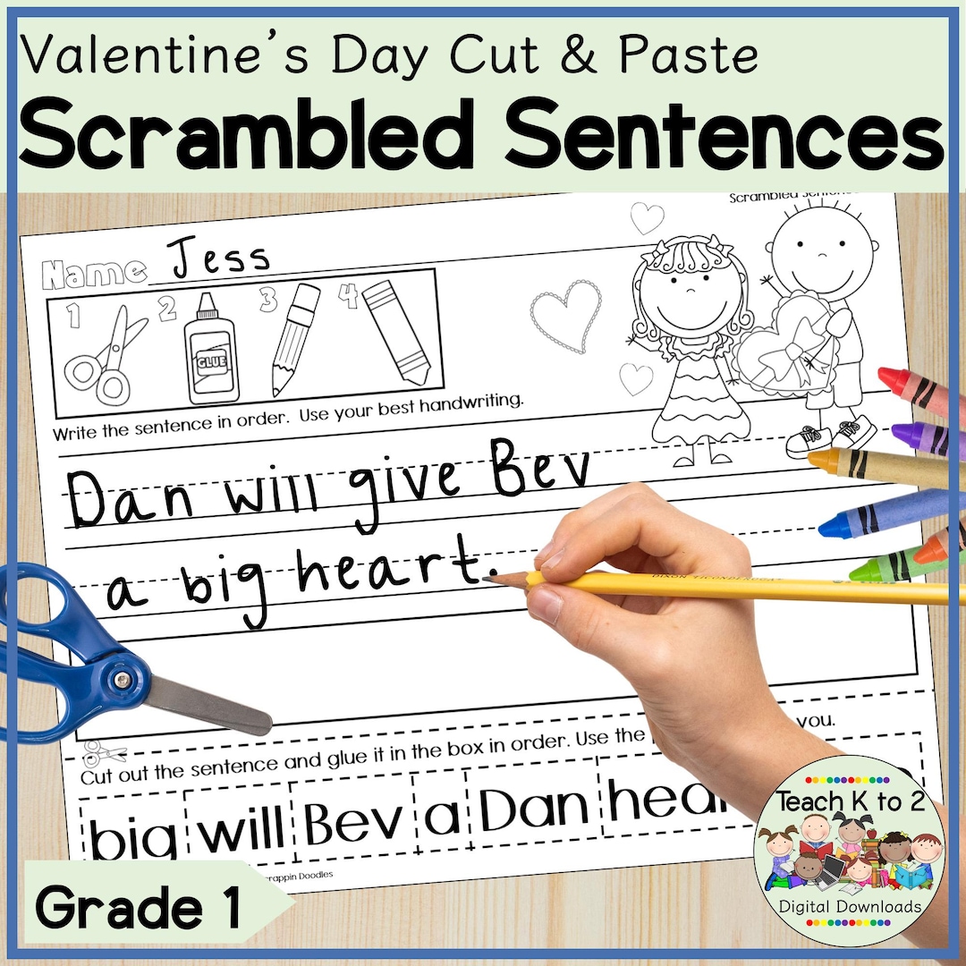 Valentine's Day Sentence Writing/scrambled Sentences First or Second ...