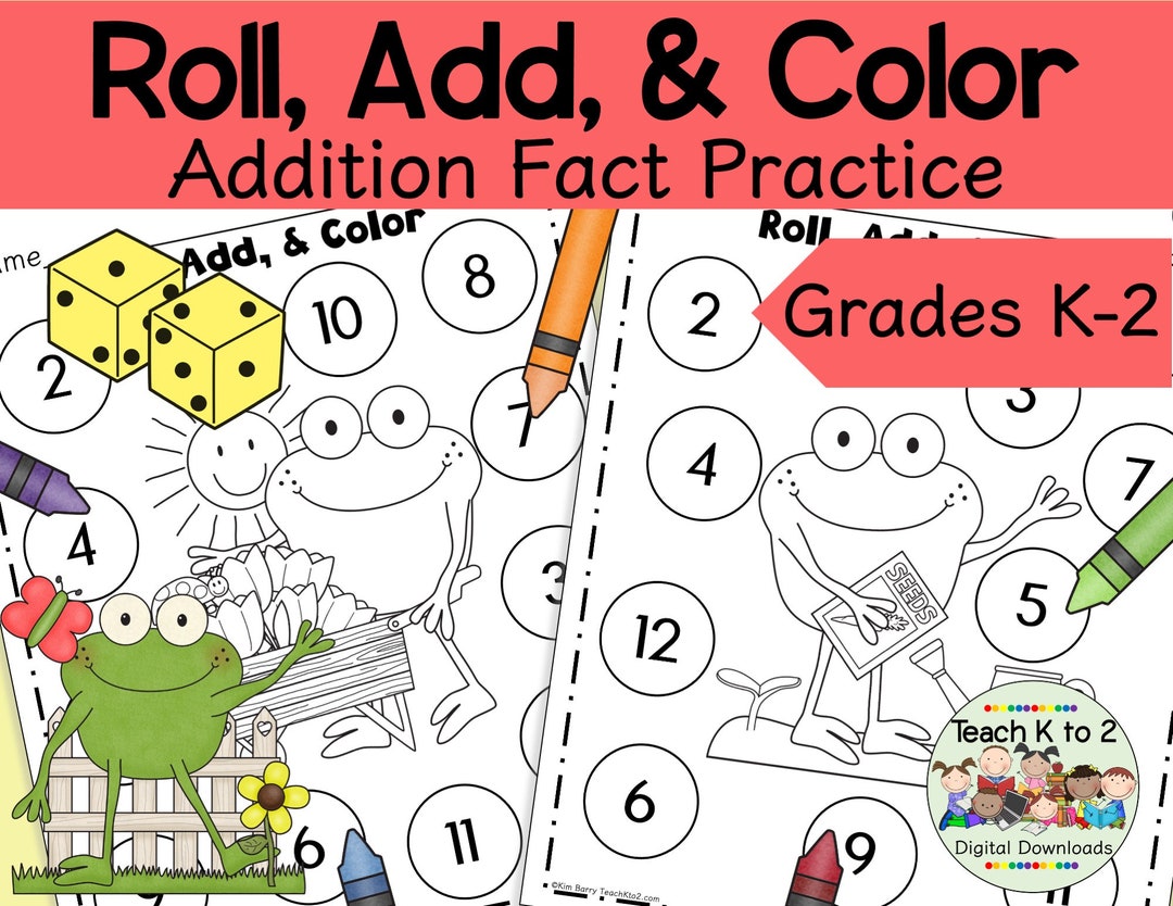 Roll Add and Color Math Dice Game/math Centers/grade 1 - Etsy