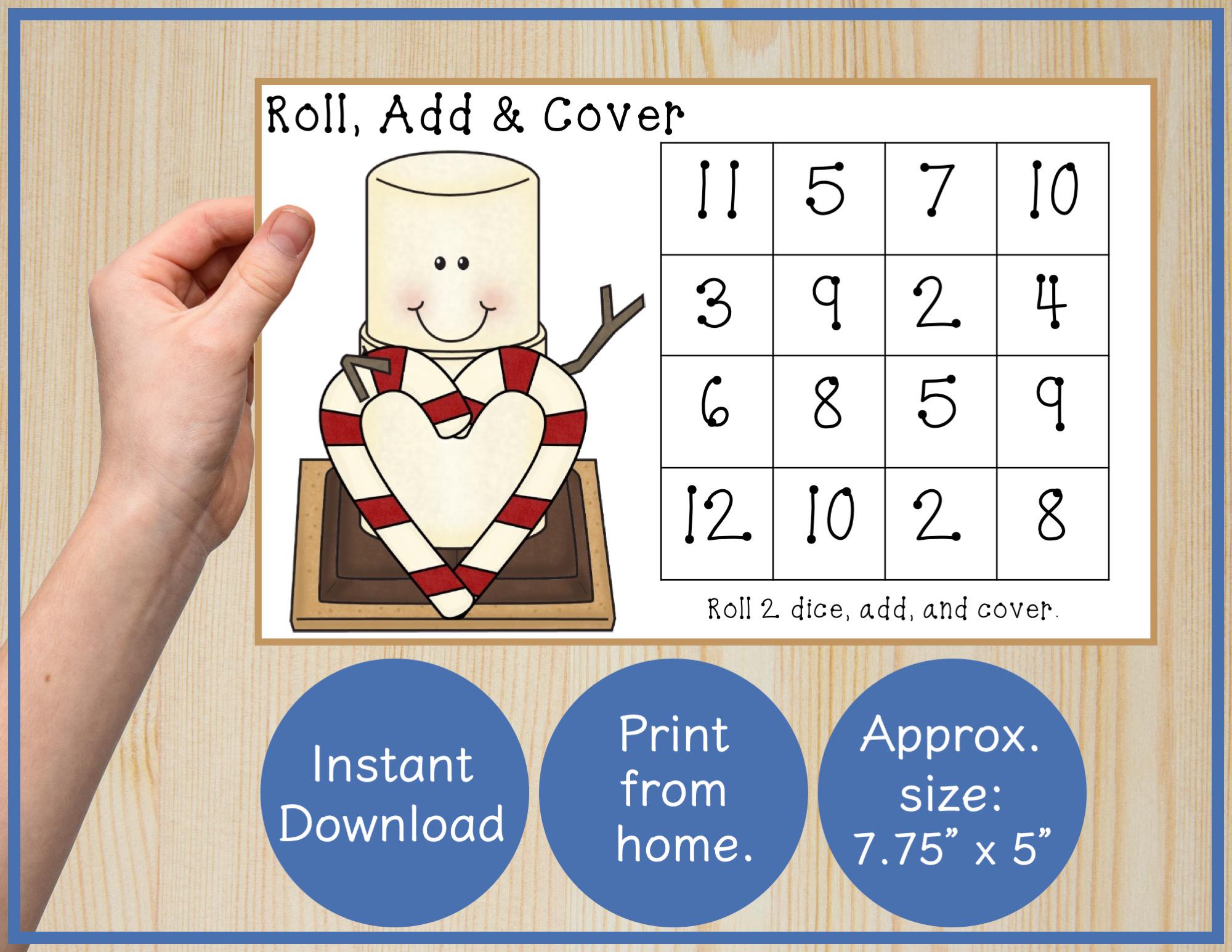 Roll, Add, and Cover Christmas Math Dice Game Kindergarten, First, or ...