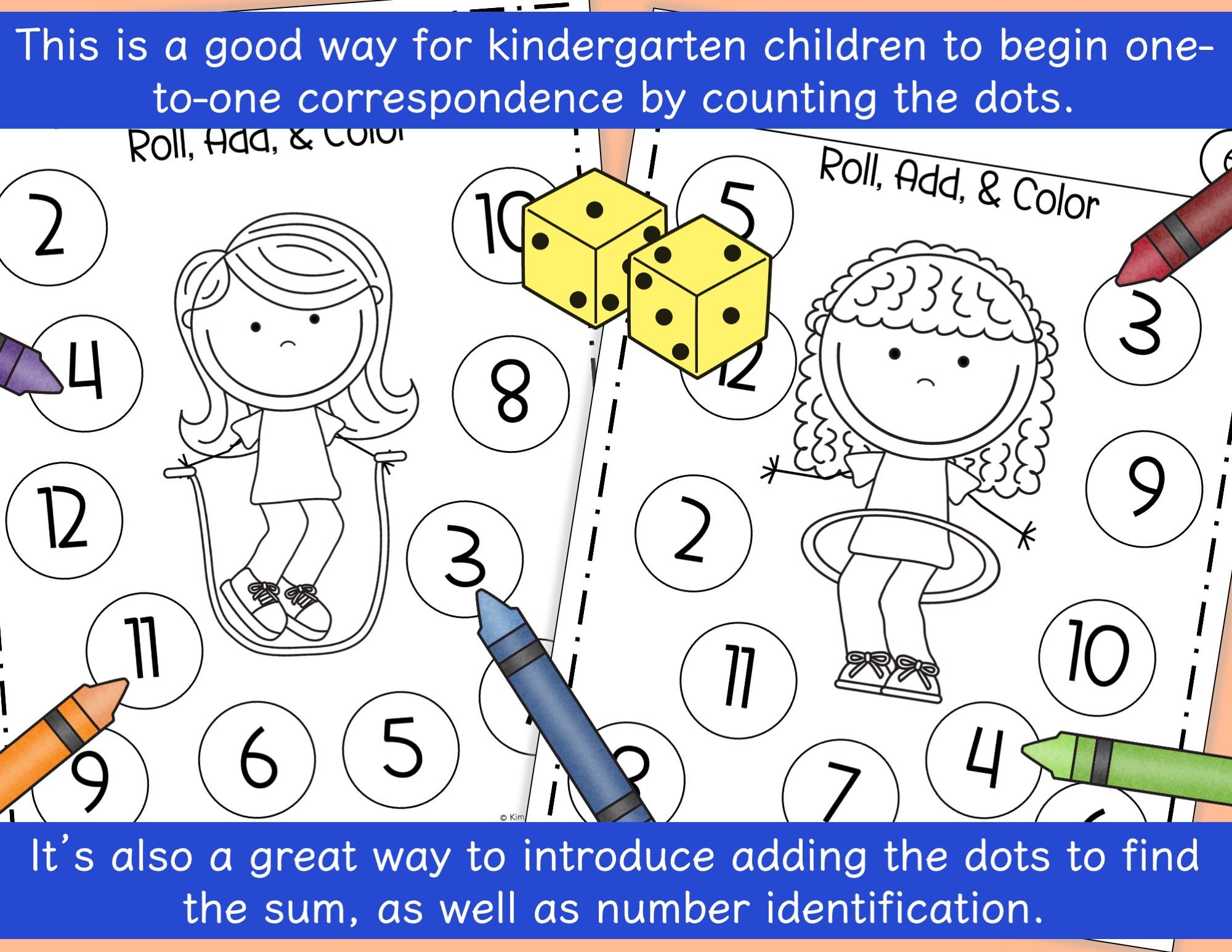 Roll, Add, and Color Math Dice Game/math Centers/grade 1 Math/fast ...