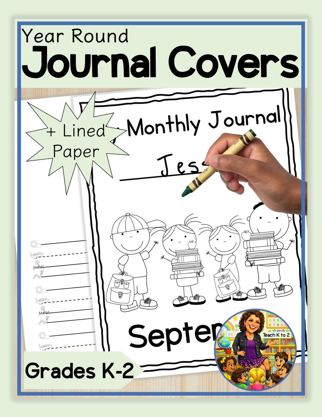 Printable Monthly Journal Covers With Primary Lined Paper| Kindergarten ...