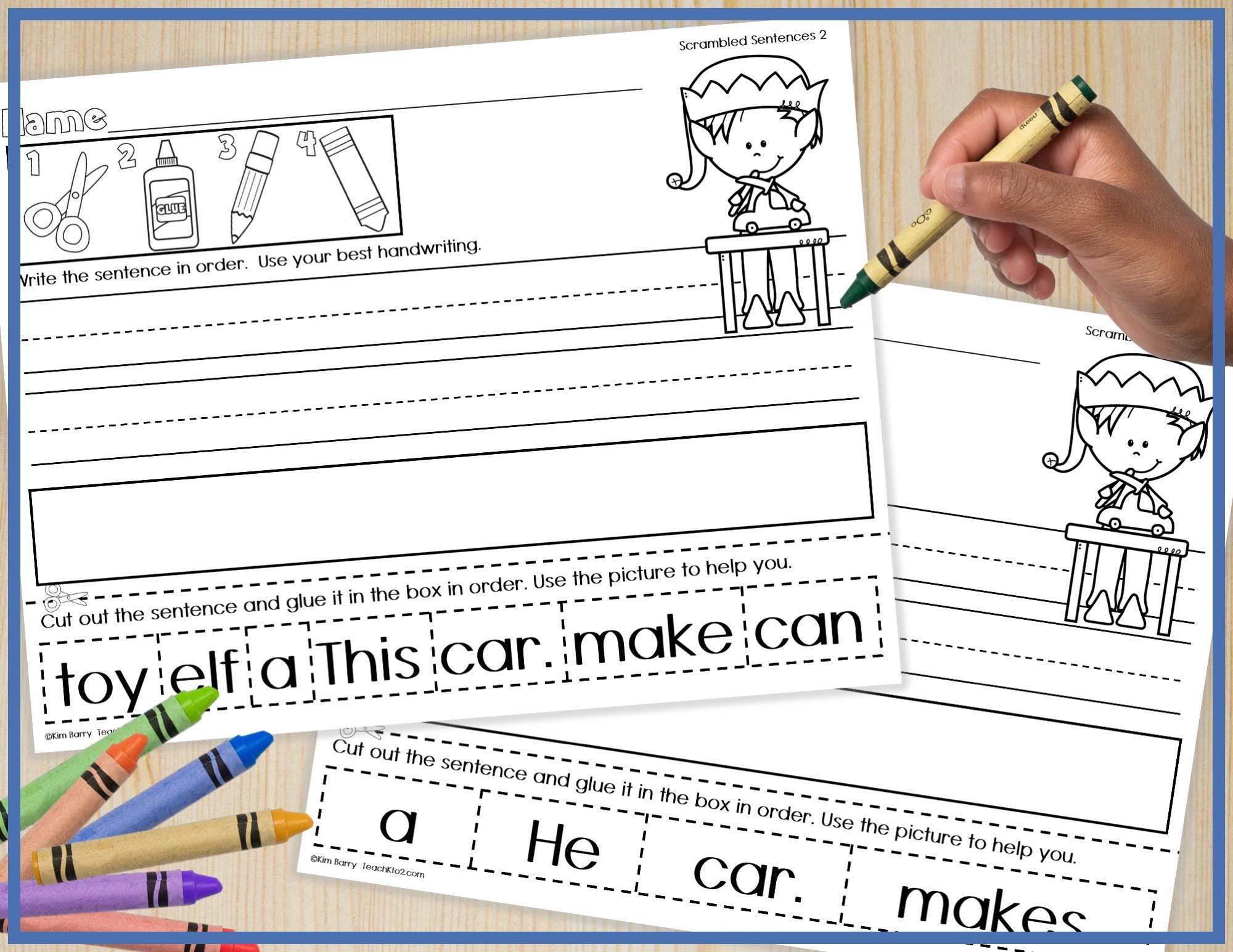 Christmas Scrambled Sentences Cut and Paste Writing Activity for First ...