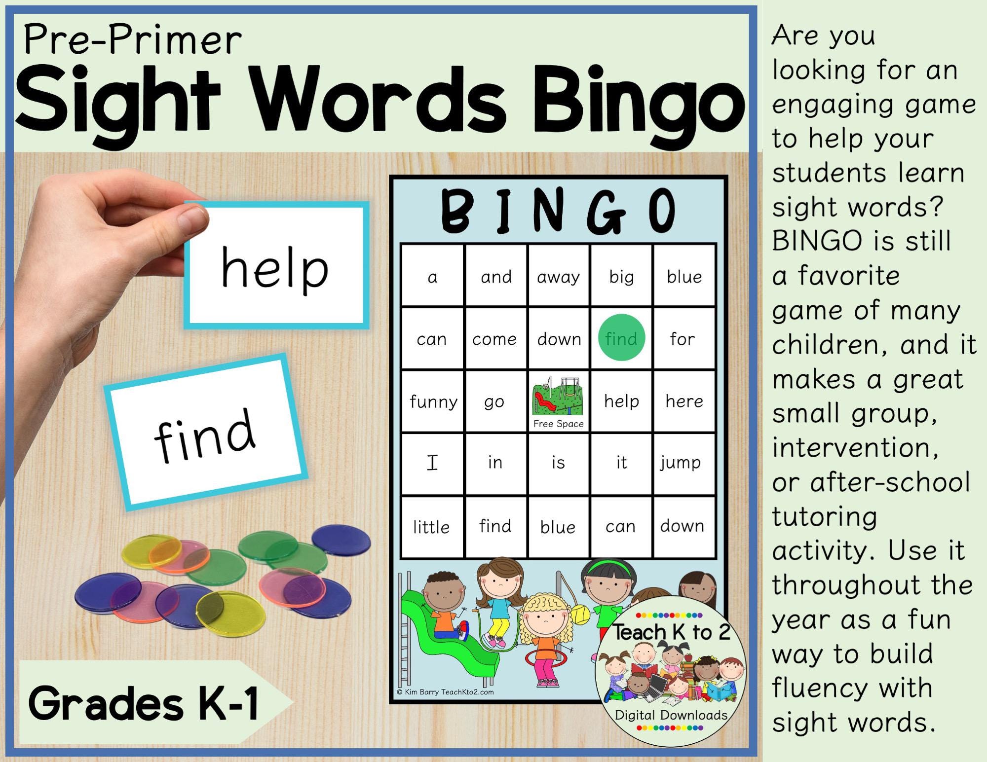 Pre-primer Sight Words BINGO for Kindergarten or First Grade Small ...