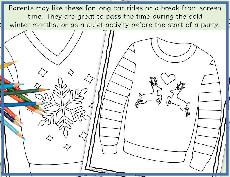 Christmas Sweaters Coloring Pages for Kindergarten, First, or Second ...