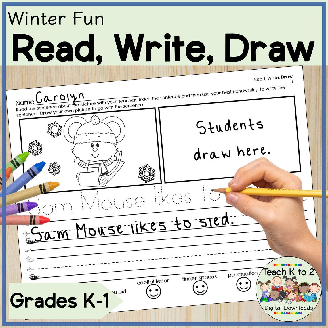 Winter Sentence Writing Worksheets for Kindergarten or First Grade ...