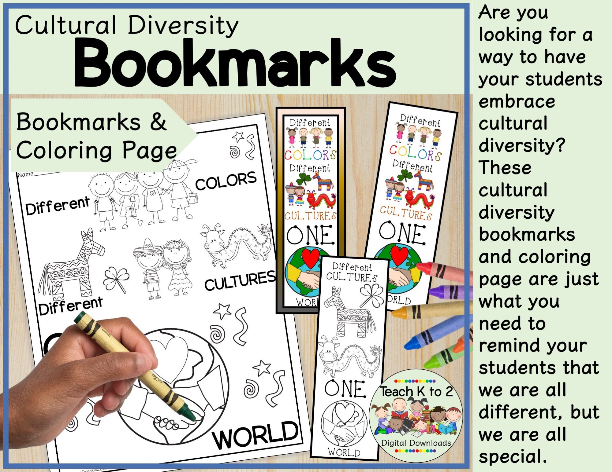 Printable Cultural Diversity Bookmarks in Color and Black & White for ...