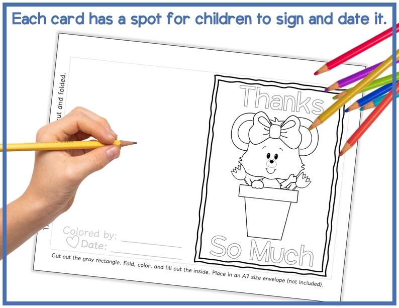 Color Your Own Thank You Cards for Kindergarten, First, or Second Grade ...
