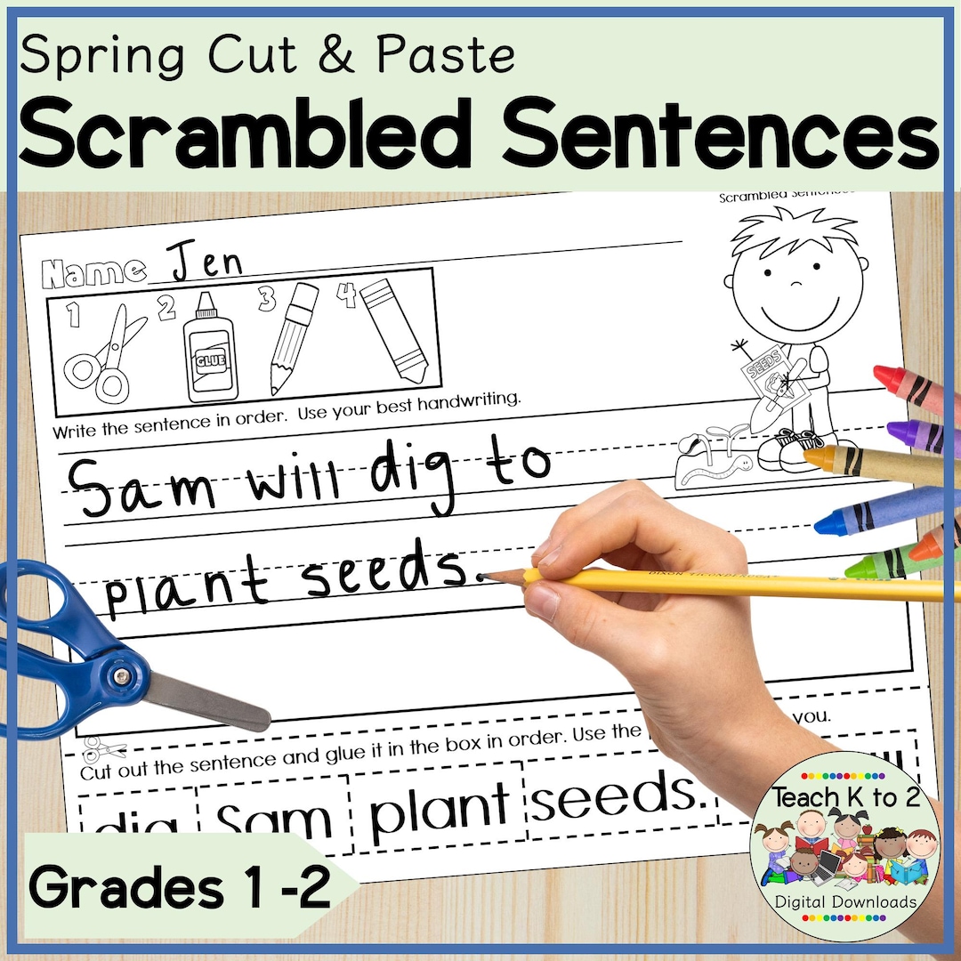 Spring Scrambled Sentences Cut and Paste Writing Activity for First ...