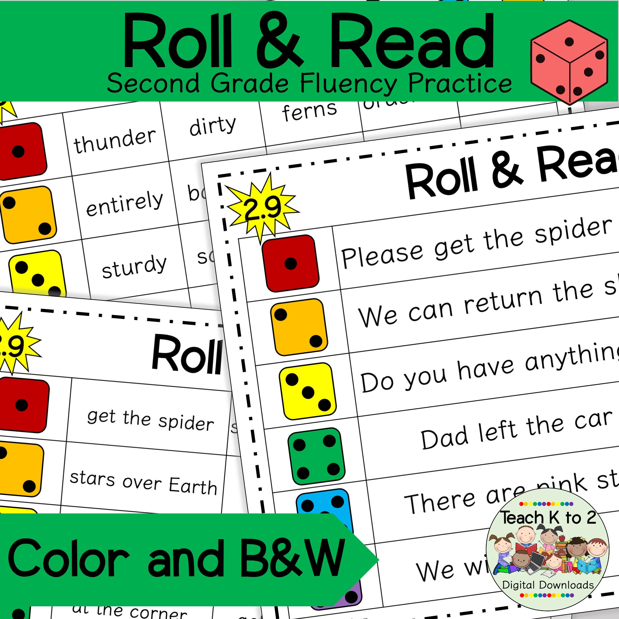 Roll and Read Grade 2 Fluency/words Phrases Sentences Decoding Small ...