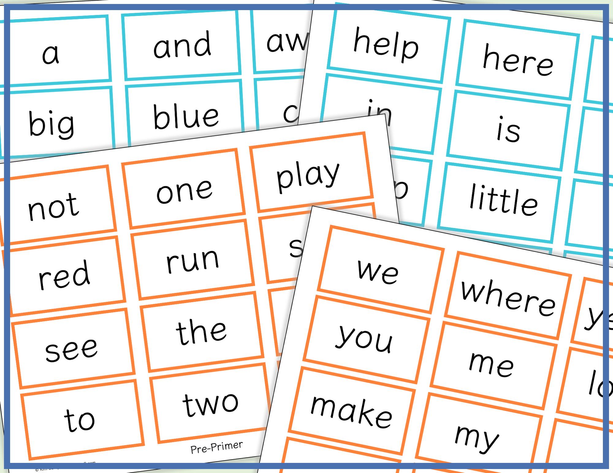 Pre-primer Sight Words BINGO for Kindergarten or First Grade Small ...