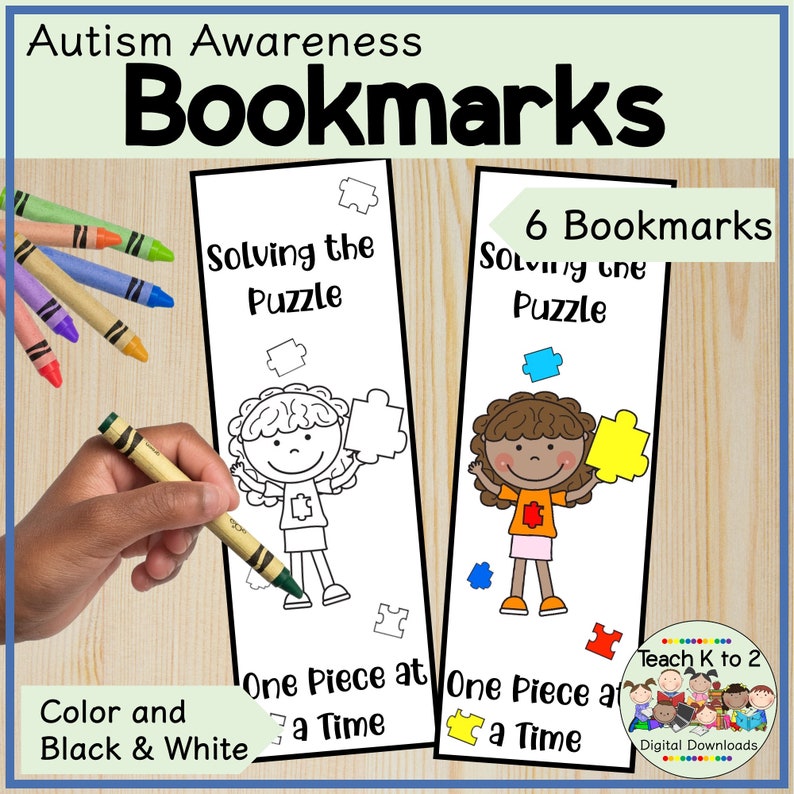 Printable Autism Awareness Bookmarks in Color and Black & White for ...