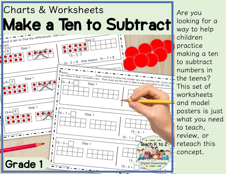 Make a Ten to Subtract| First Grade Math Worksheets | Anchor Chart for ...