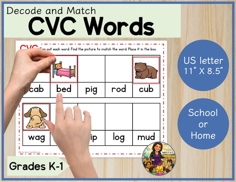 CVC Decode & Match Pictures | Word Mats | Grades K-1 Literacy Center ...