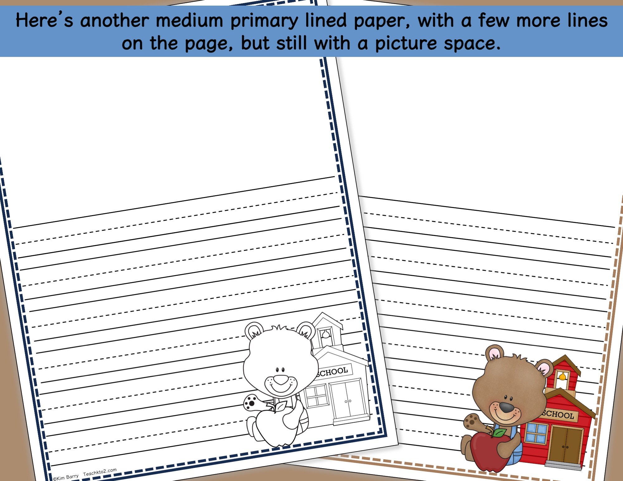 School Bear Themed Primary Lined Writing Paper for Grades K-2 Back to ...