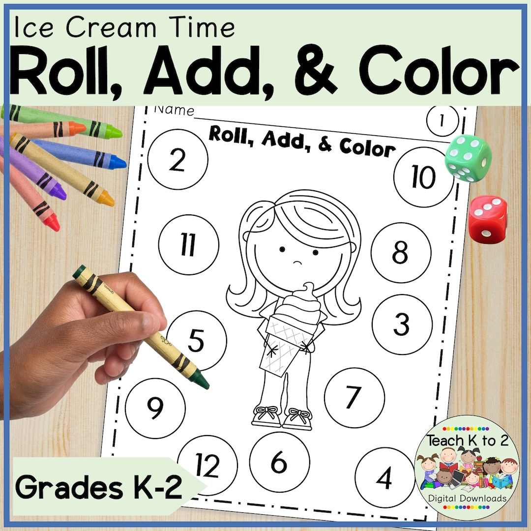 Roll, Add, and Color Math Dice Game for Grade 1 Math Centers or Fast ...
