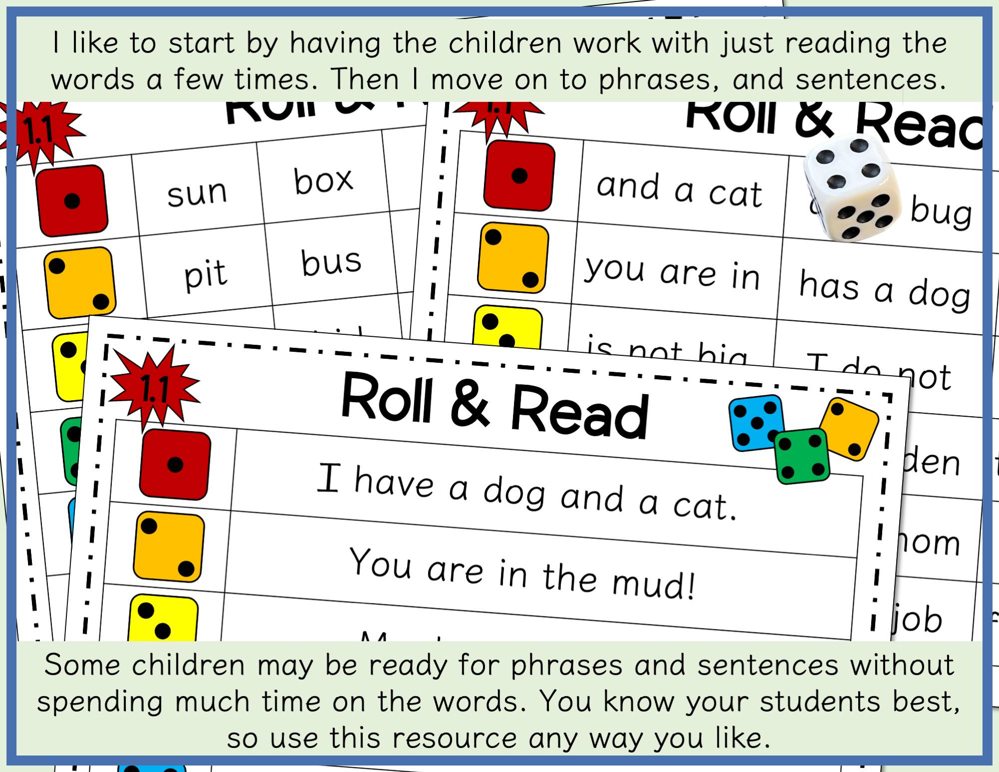 Roll and Read Grade 1 Fluency/words Phrases Sentences Decoding Small ...