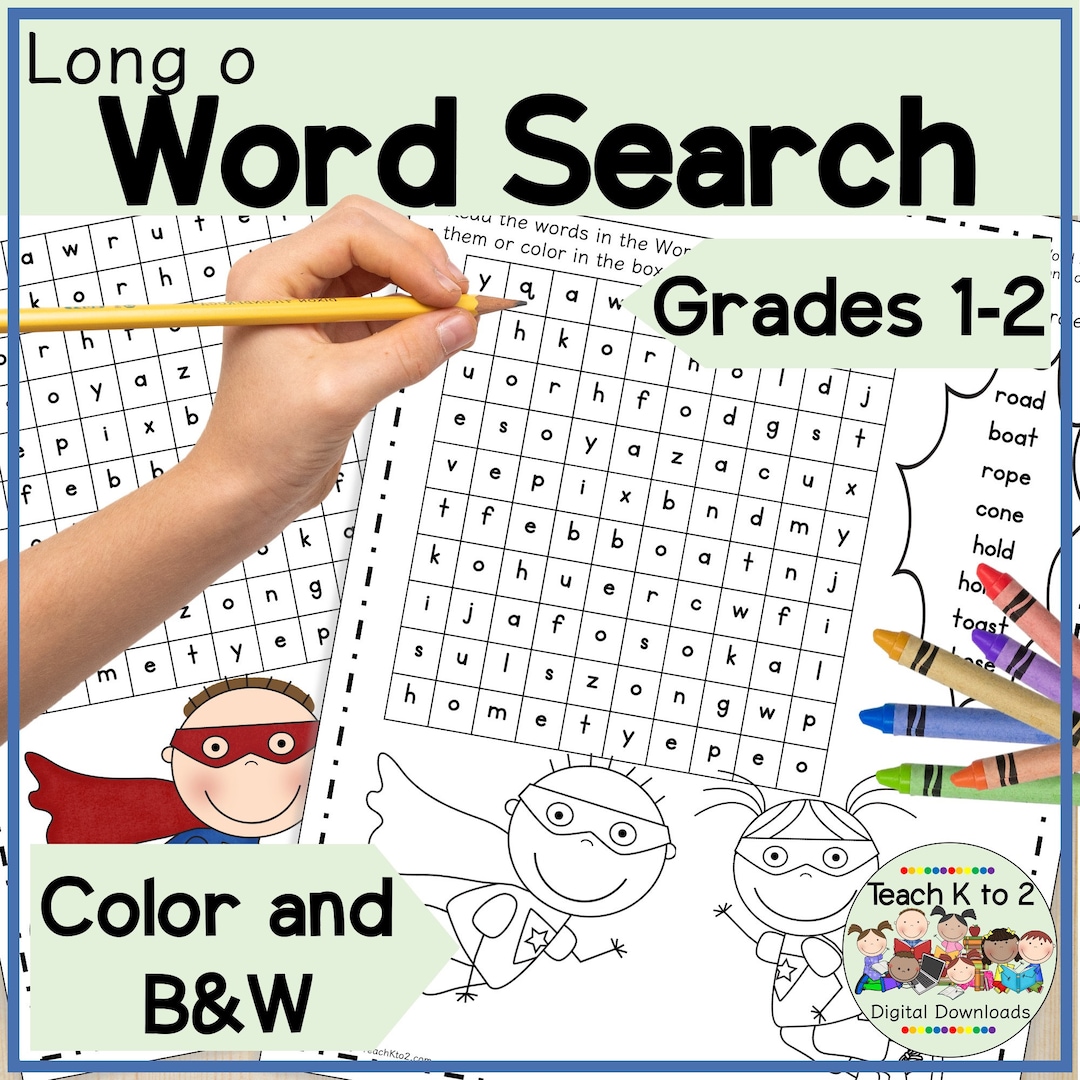 Long O Word Search Puzzles for Grade 1 Literacy Centers/first Grade ...