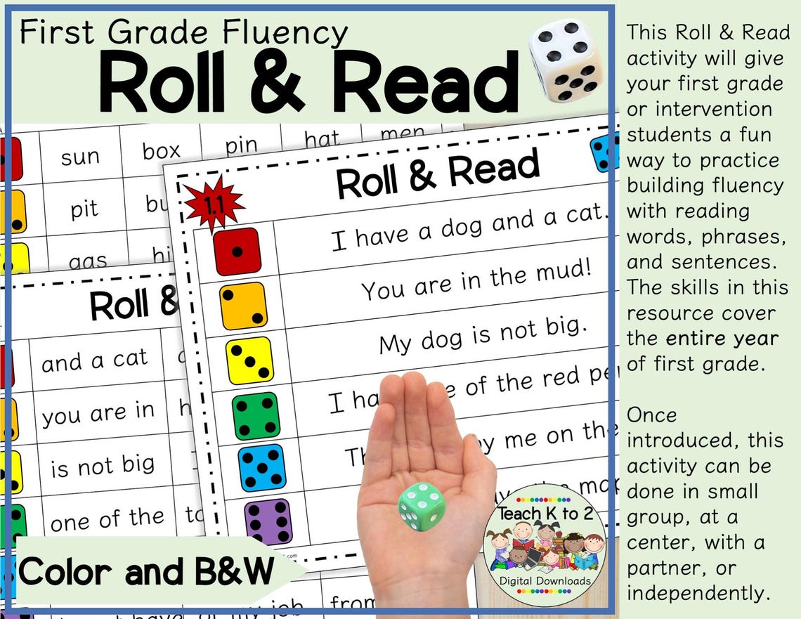 Roll and Read Grade 1 Fluency/words Phrases Sentences Decoding Small ...