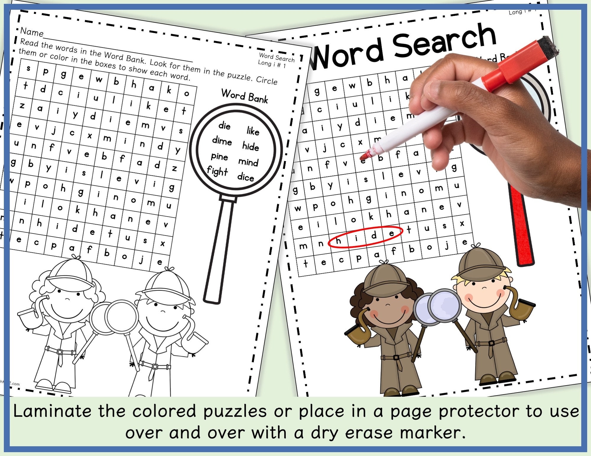 Long I Word Search Puzzles for Grade 1 Literacy Centers/first Grade ...