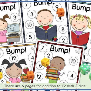 BUMP Math Games for Number ID and Addition to 12 or 18 Differentiated ...