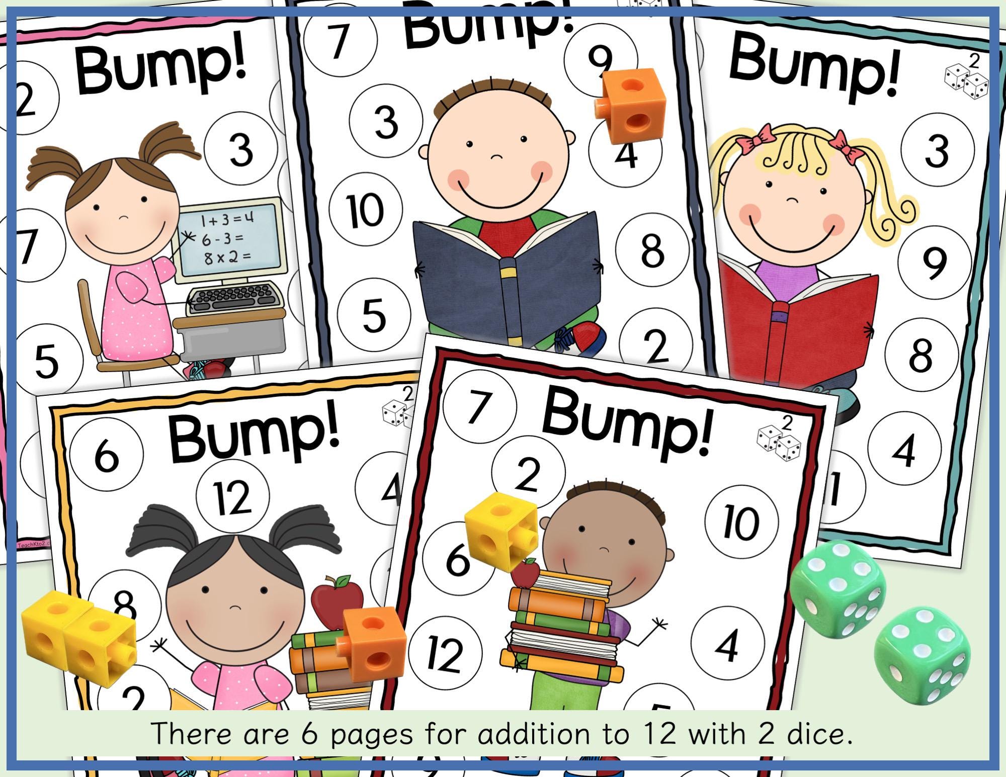 BUMP Math Games for Number ID and Addition to 12 or 18 Differentiated ...