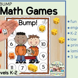BUMP Math Games for Number ID and Addition to 12 or 18 Differentiated ...