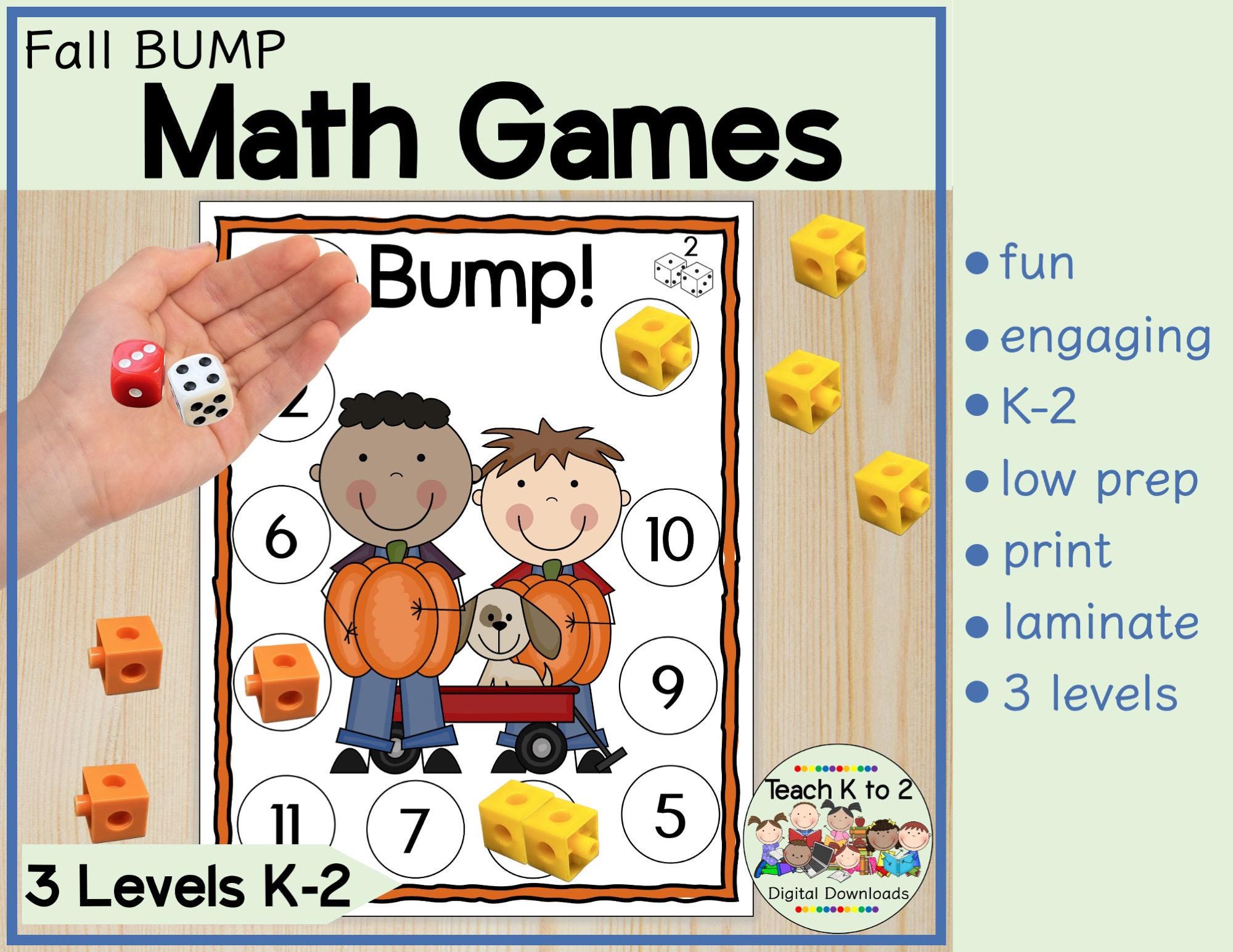 BUMP Math Games for Number ID and Addition to 12 or 18 Differentiated ...