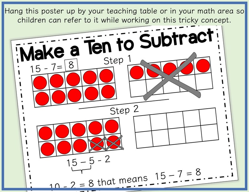 Make a Ten to Subtract Math Worksheets & Anchor Chart for Small Group ...