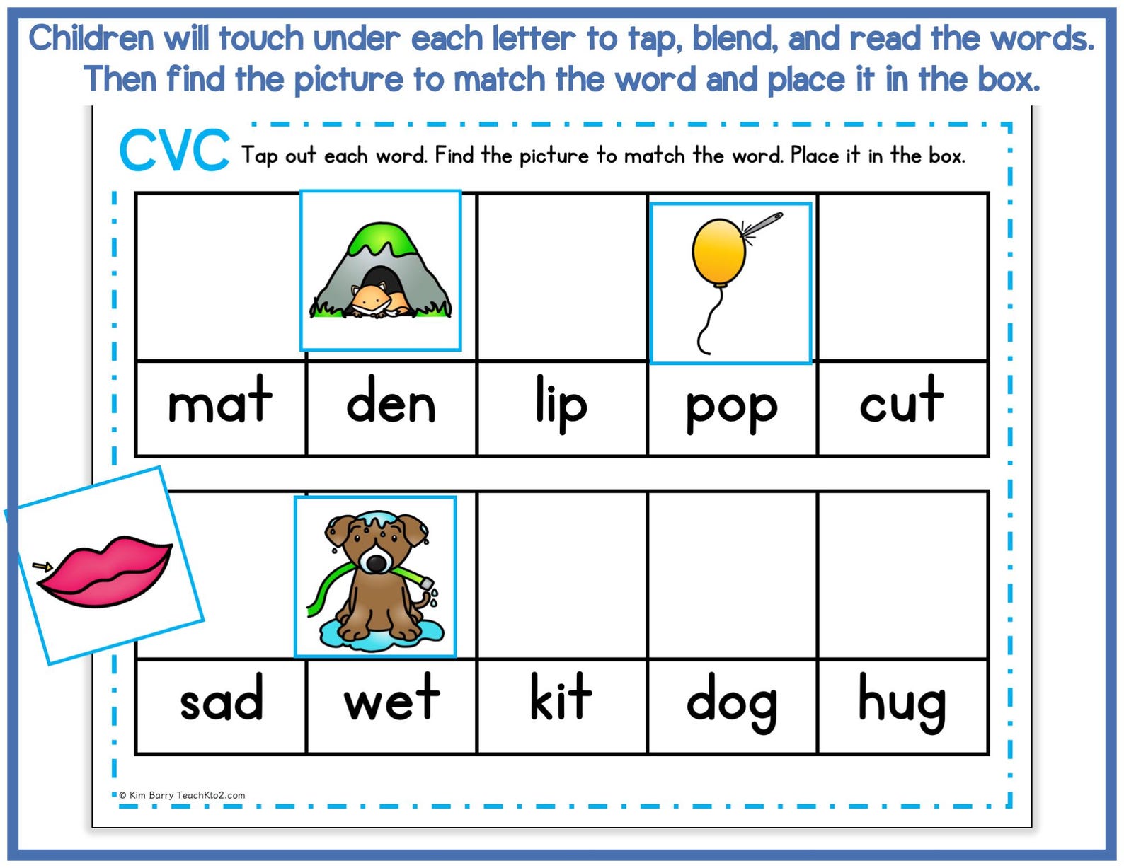 CVC Decoding and Picture Matching Word Mats for Grades K-1 Literacy ...