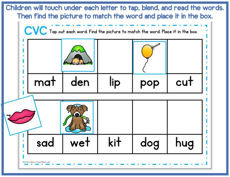CVC Decoding and Picture Matching Word Mats for Grades K-1 Literacy ...