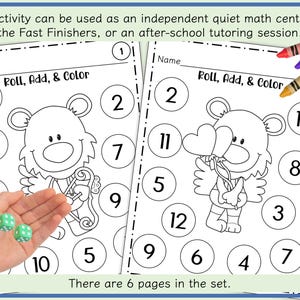 Roll, Add, and Color Valentine's Day Math Dice Game for Kindergarten ...