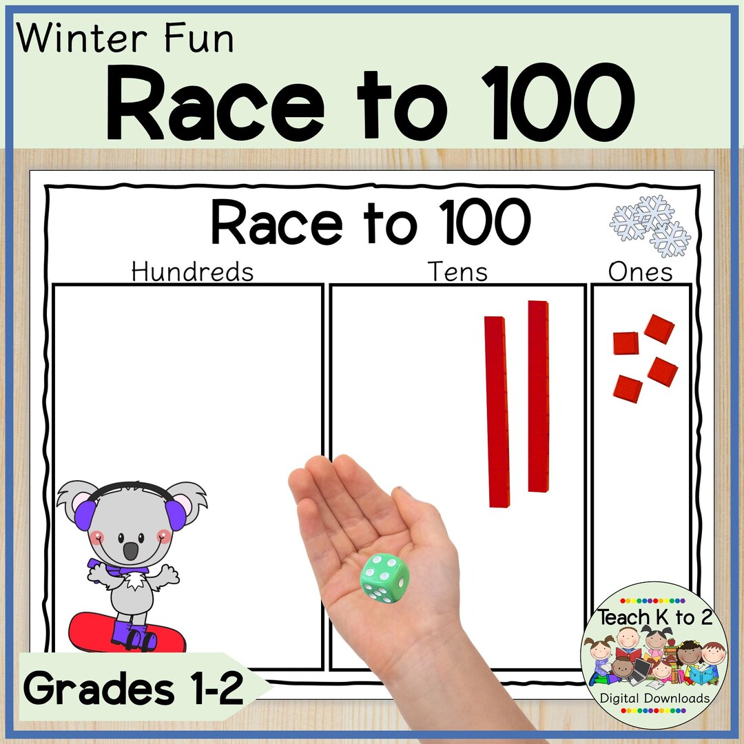 Winter Race to 100 Place Value Game for First or Second Grade January ...