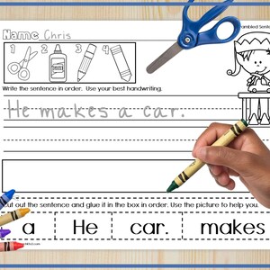 Christmas Scrambled Sentences Cut and Paste Writing Activity for First ...