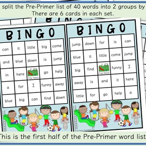 Pre-primer Sight Words BINGO for Kindergarten or First Grade Small ...