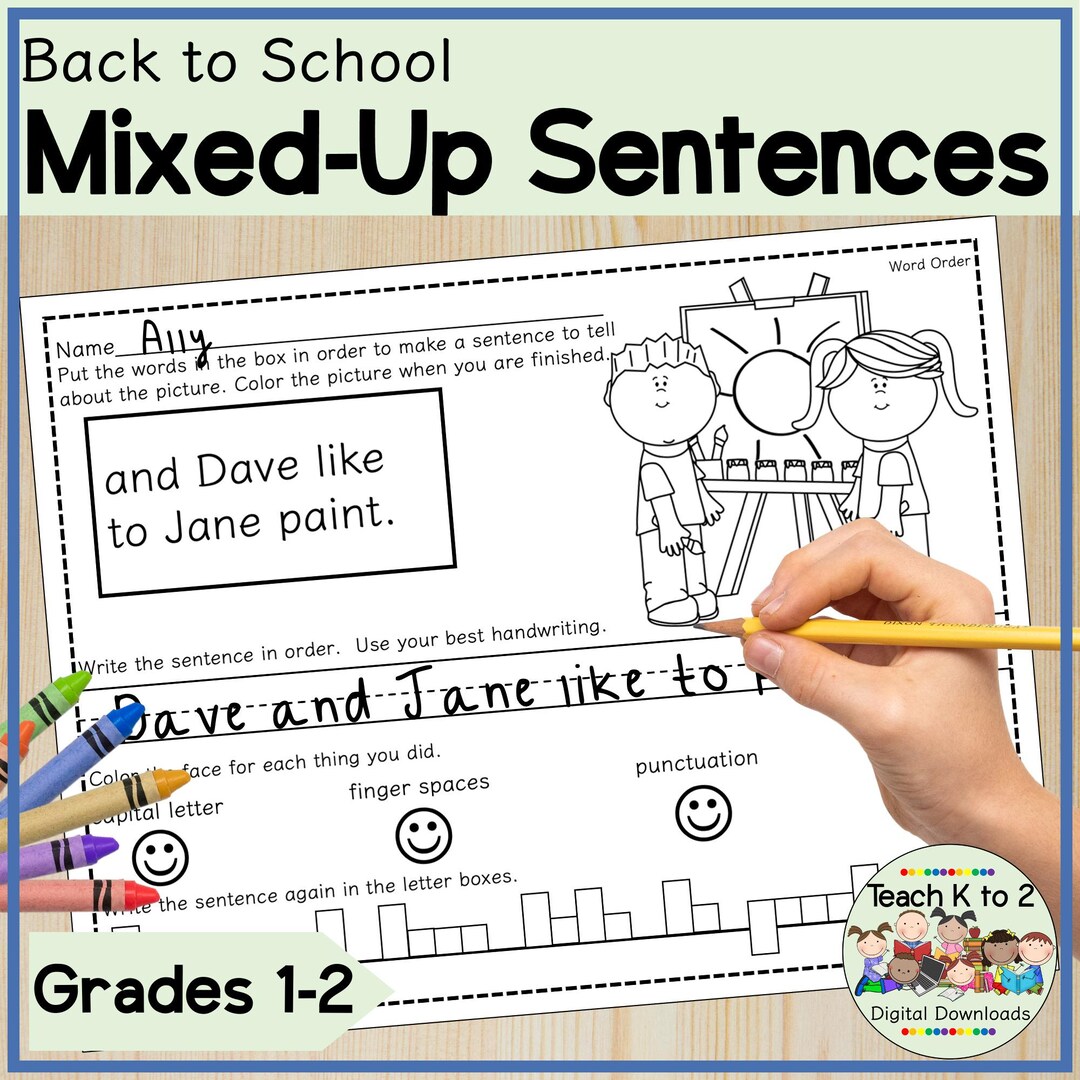 Back to School Sentence Writing/scrambled Sentences for First or Second ...