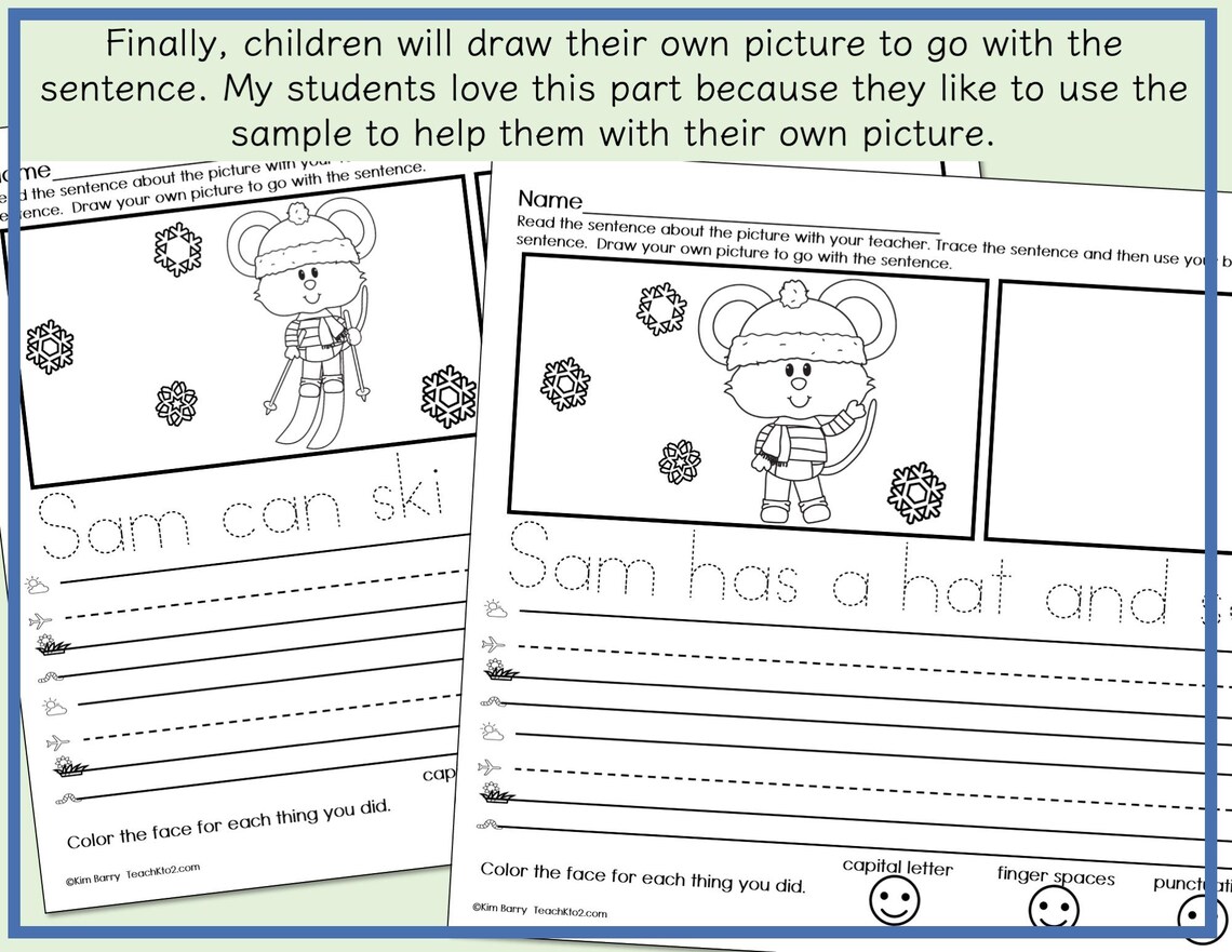 Winter Sentence Writing Worksheets for Kindergarten or First Grade ...
