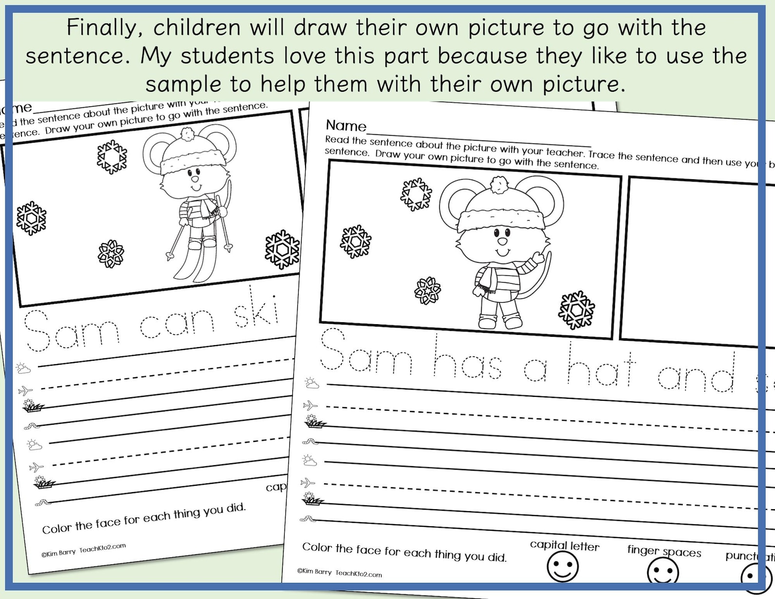 Winter Sentence Writing Worksheets for Kindergarten or First Grade ...
