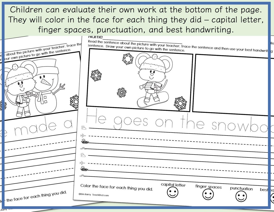 Winter Sentence Writing Worksheets for Kindergarten or First Grade ...