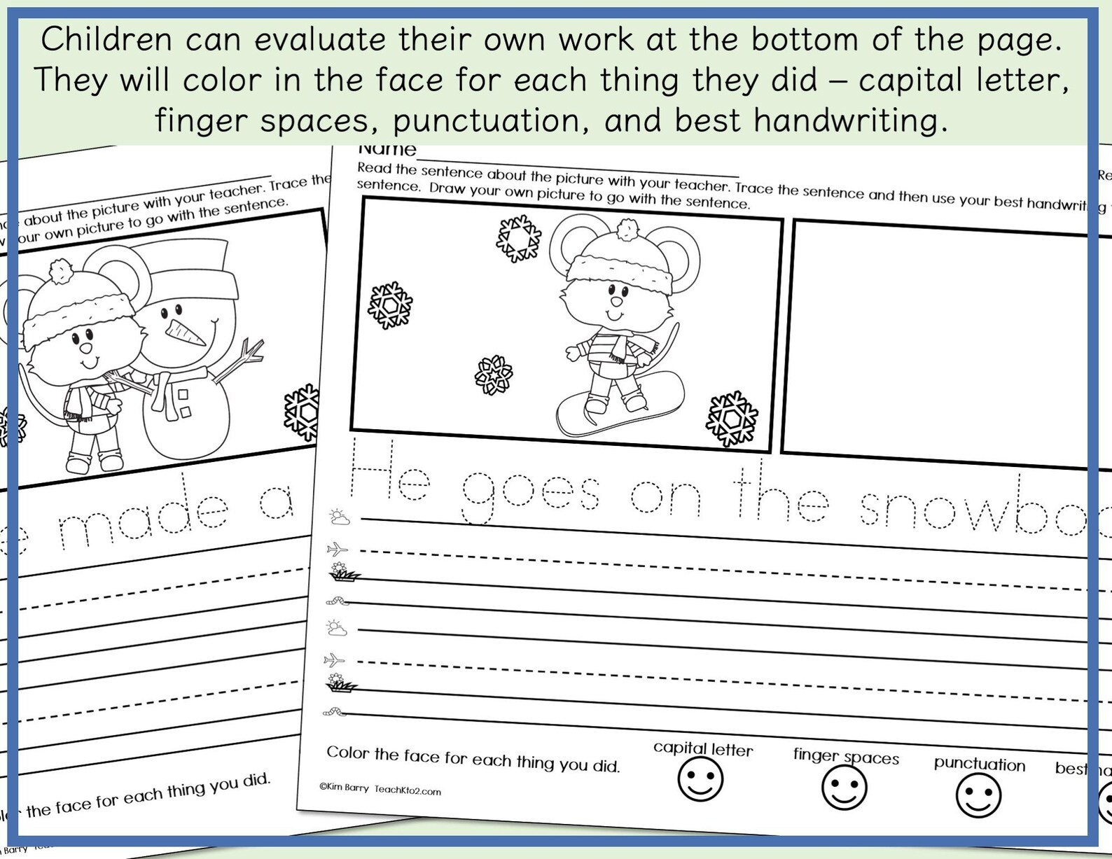 Winter Sentence Writing Worksheets for Kindergarten or First Grade ...