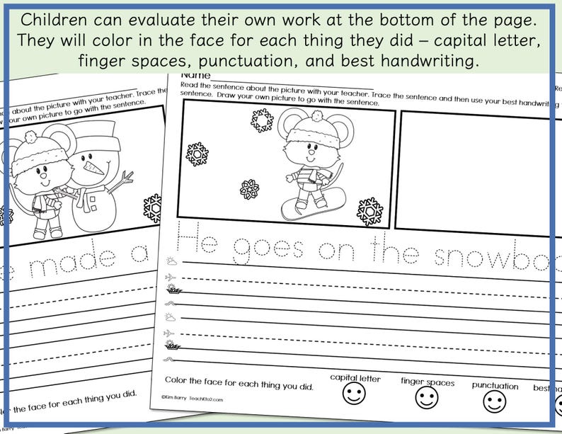 Winter Sentence Writing Worksheets for Kindergarten or First Grade ...