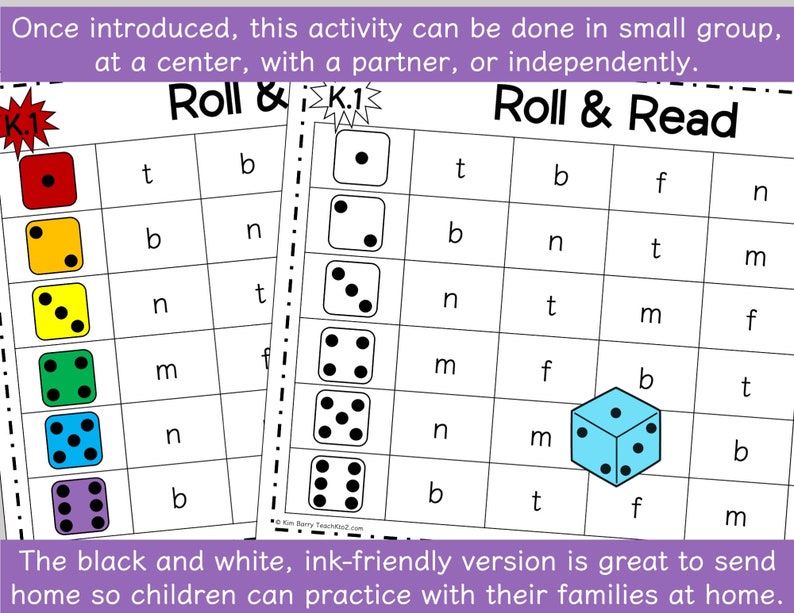 Roll and Read Kindergarten Fluency/letters/sounds/words/decoding Small ...