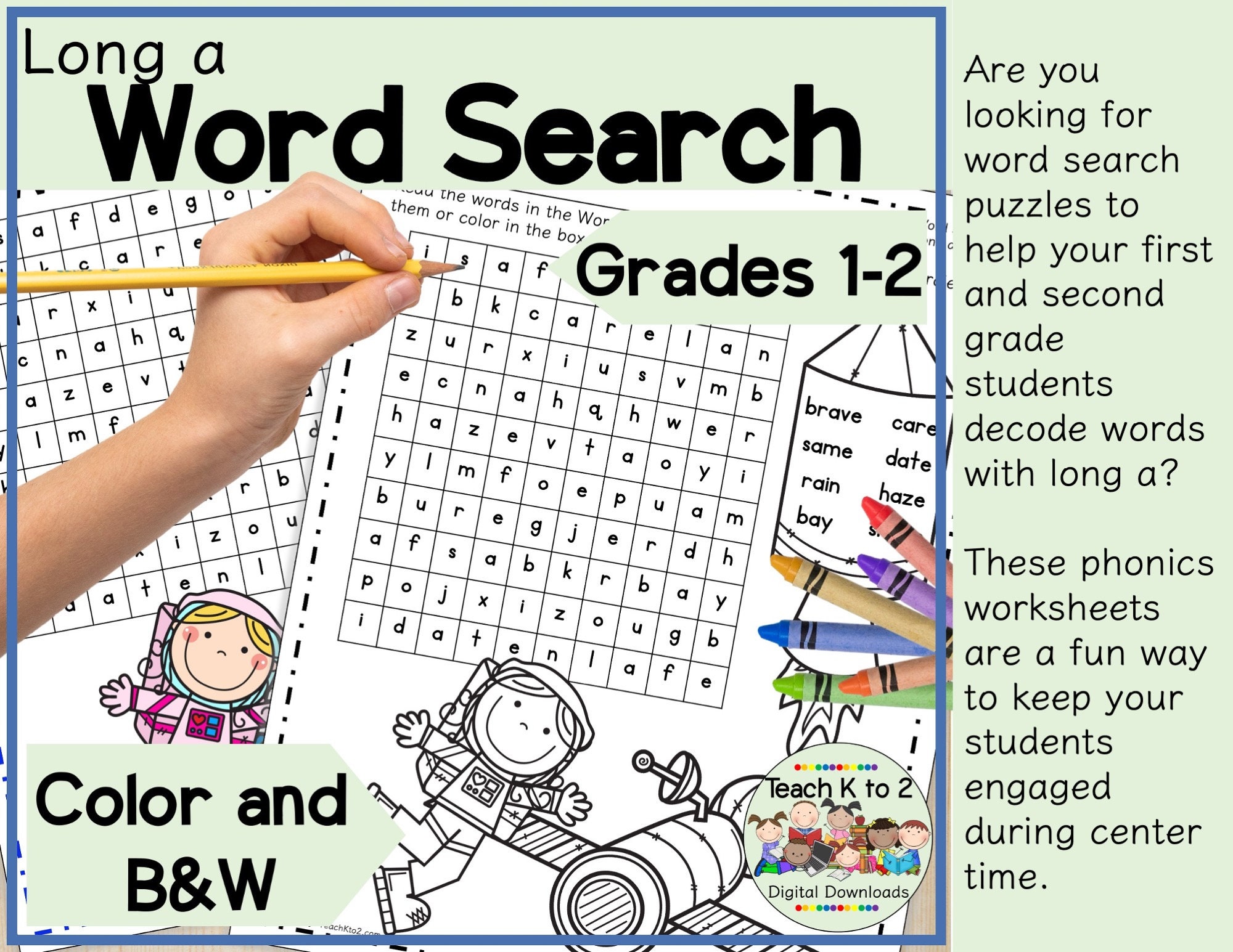 Long a Word Search Puzzles for Grade 1 Literacy Centers/first Grade ...