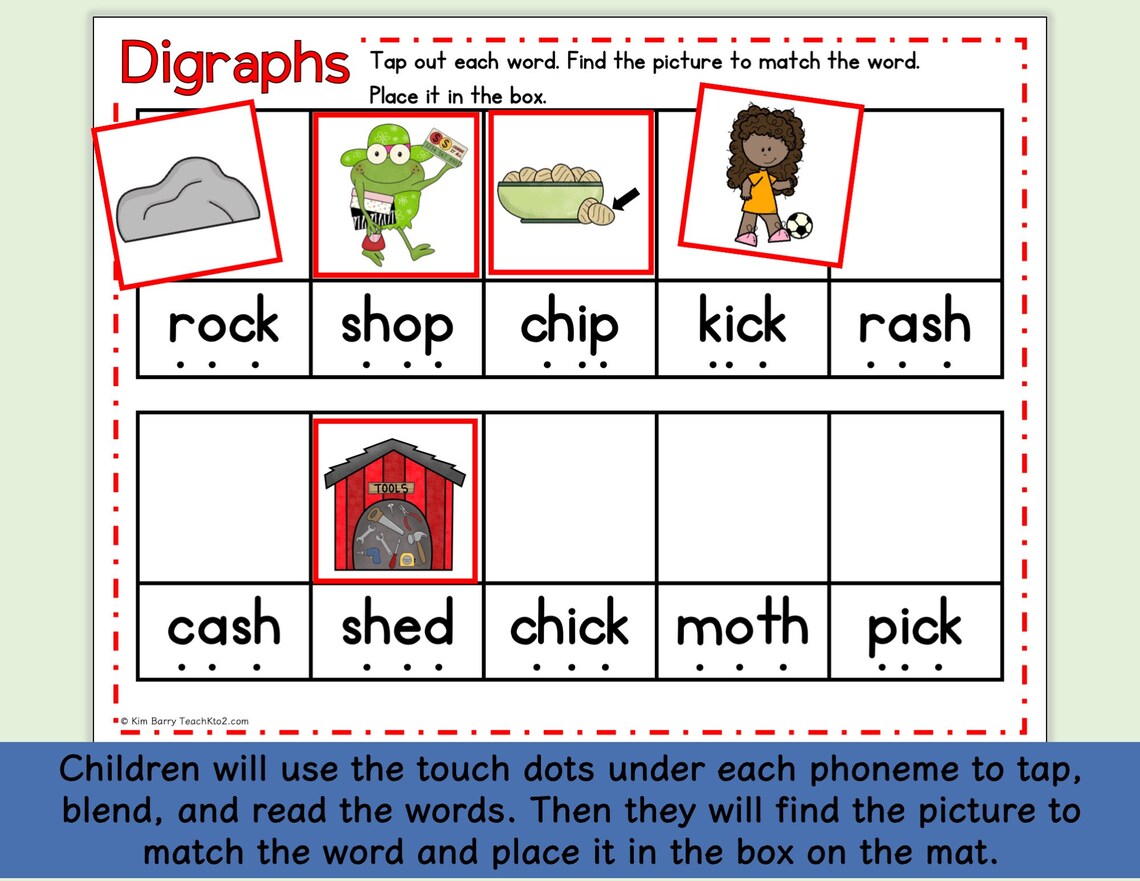 Digraphs Decoding and Picture Matching Word Mats for Grades 1-2 ...