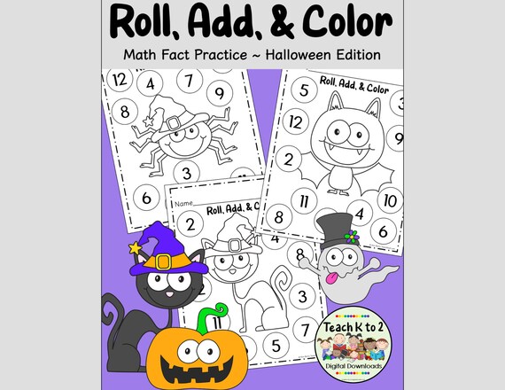 Roll Add and Color Math Dice Game/math Centers/grade 1 - Etsy