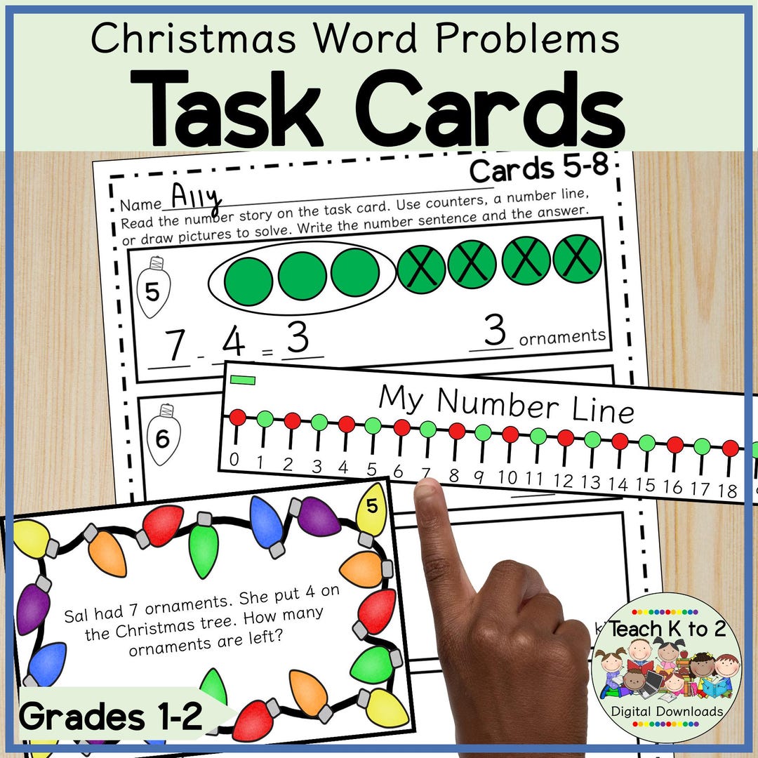 Christmas Task Cards With Word Problems for First or Second Grade Math ...