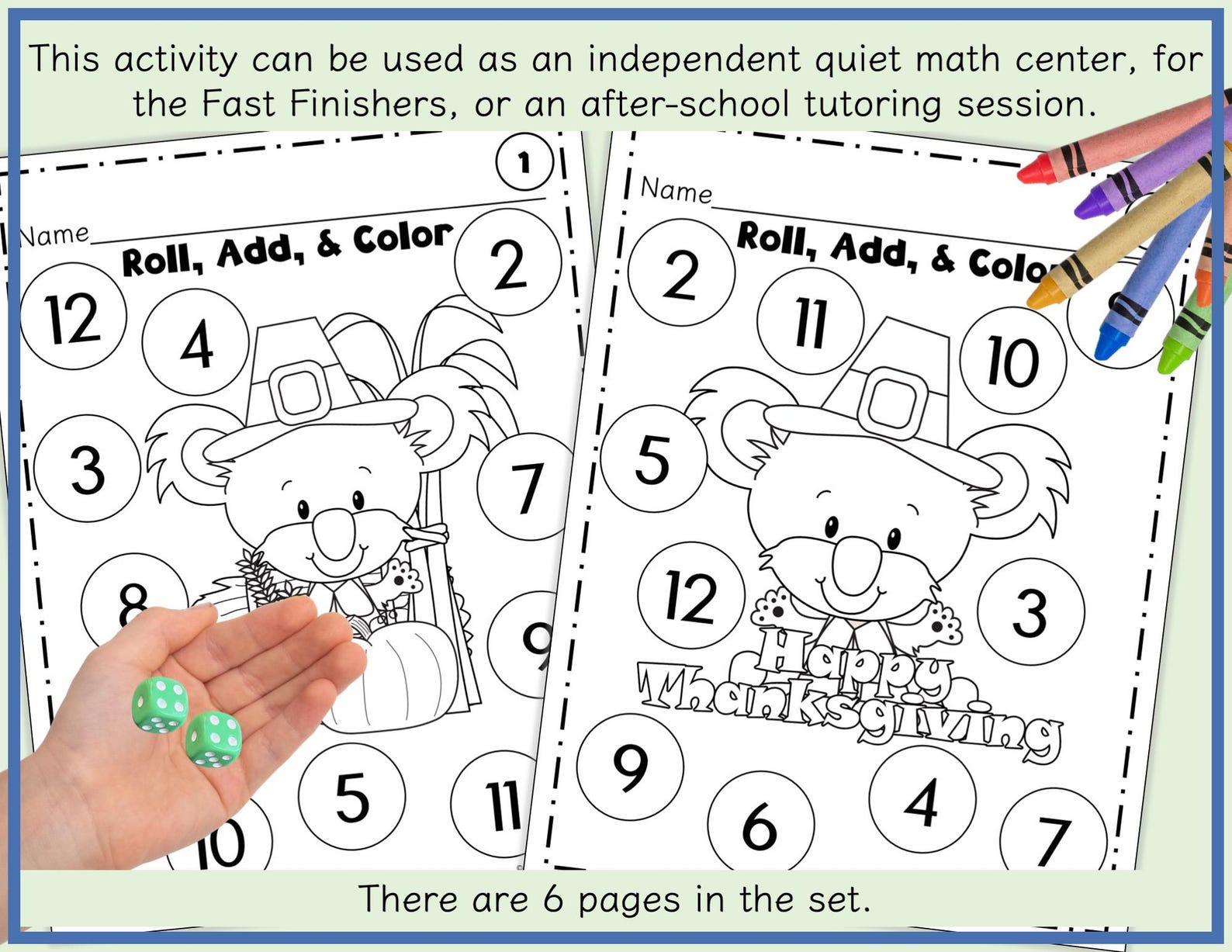 Roll, Add, and Color Math Dice Game/math Centers/grade 1 Math/fast ...