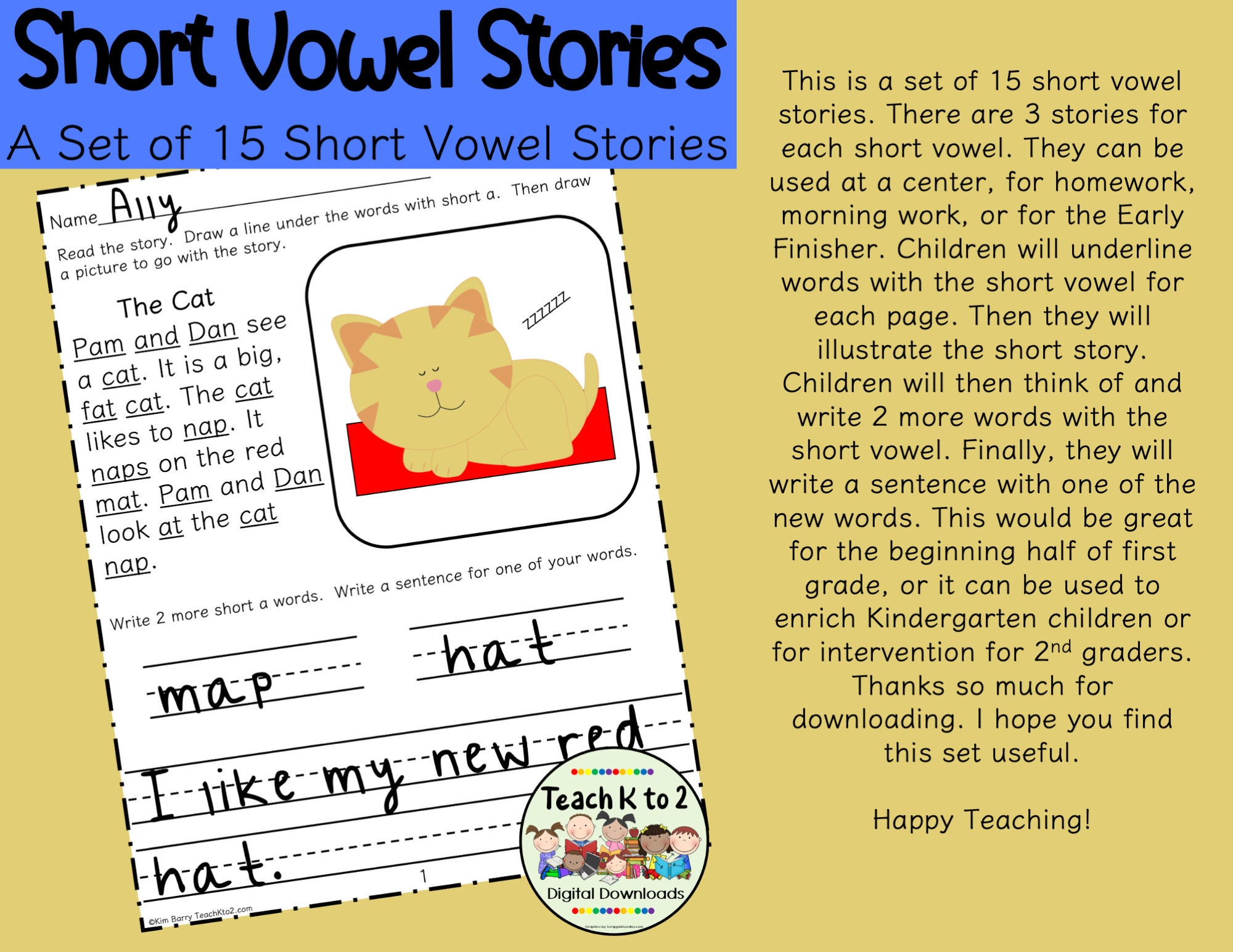 Short Vowel Stories/15 Stories/language Arts Resource/printables ...