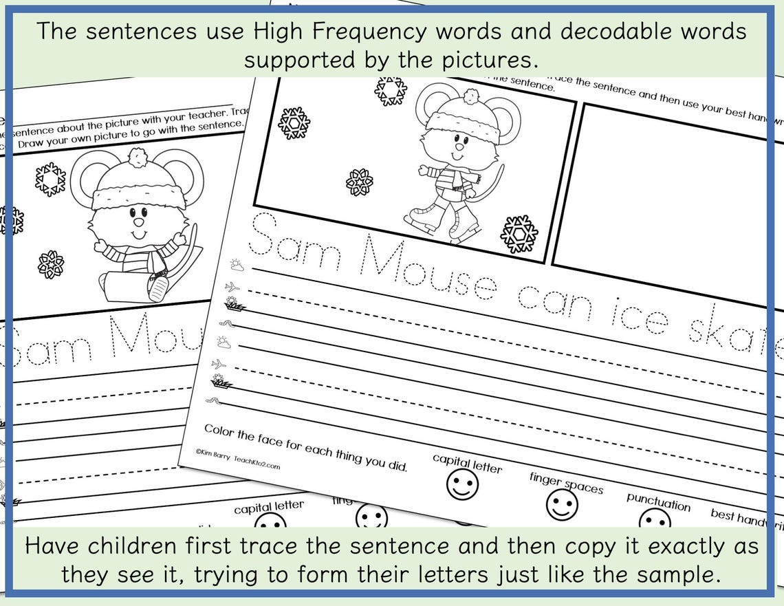 Winter Sentence Writing Worksheets for Kindergarten or First Grade ...