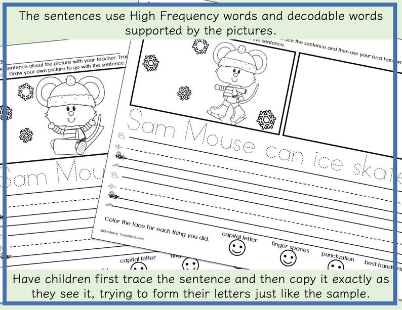 Winter Sentence Writing Worksheets for Kindergarten or First Grade ...